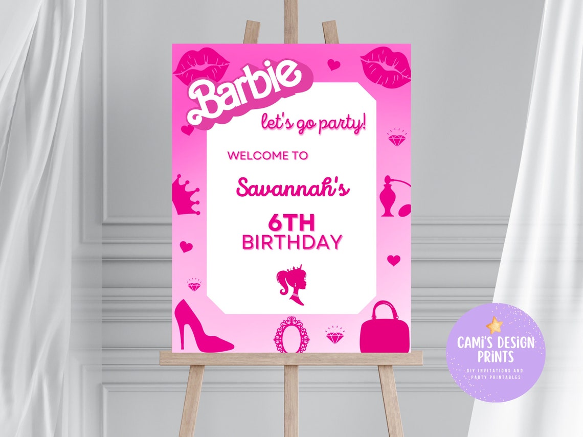 Doll Party Sign, Doll Birthday Party, Hot Pink Birthday Party Sign ...