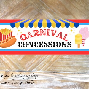 Carnival Concessions Sign: Birthday Party Decor (PDF & JPG) - Etsy