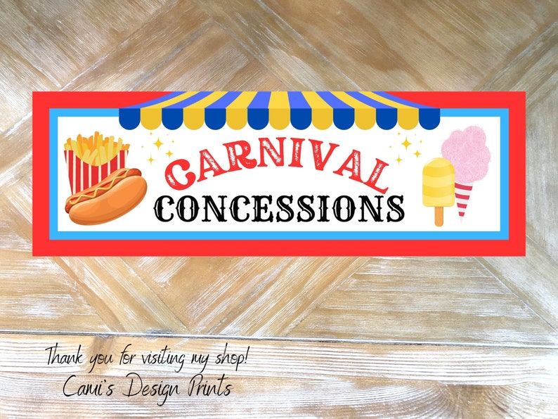 Carnival Concessions Sign: Birthday Party Decor (PDF & JPG) - Etsy