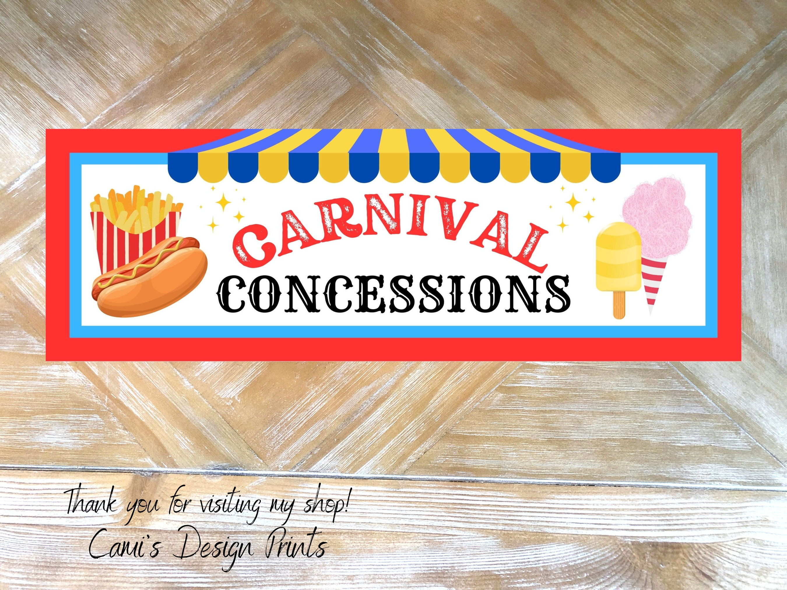 Carnival Concessions Sign: Birthday Party Decor (PDF & JPG) - Etsy