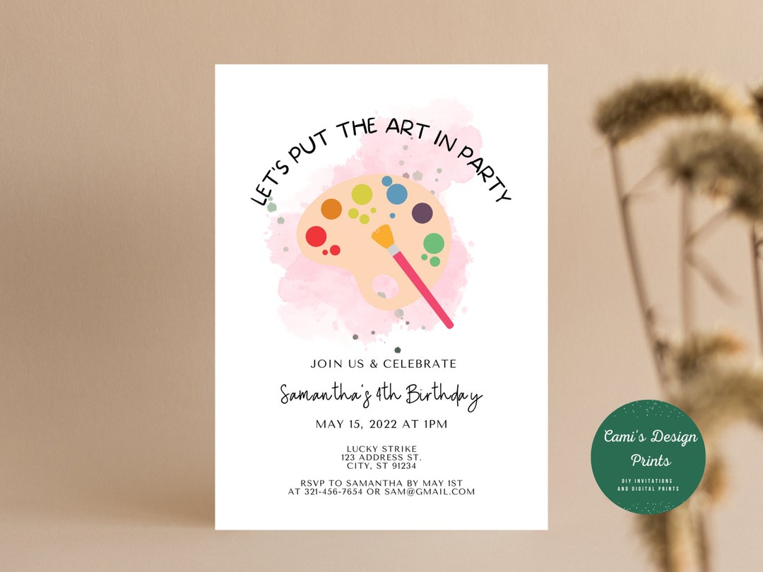 Paint and Party Invitation, Artsy Birthday Invitation, Painting ...