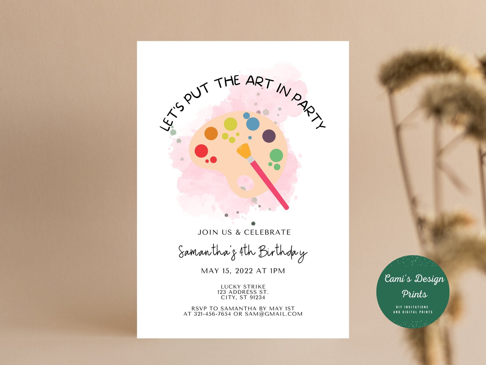Paint and Party Invitation, Artsy Birthday Invitation, Painting ...