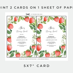 Editable Strawberry Birthday Invitation, Berry Sweet Party Invitation ...