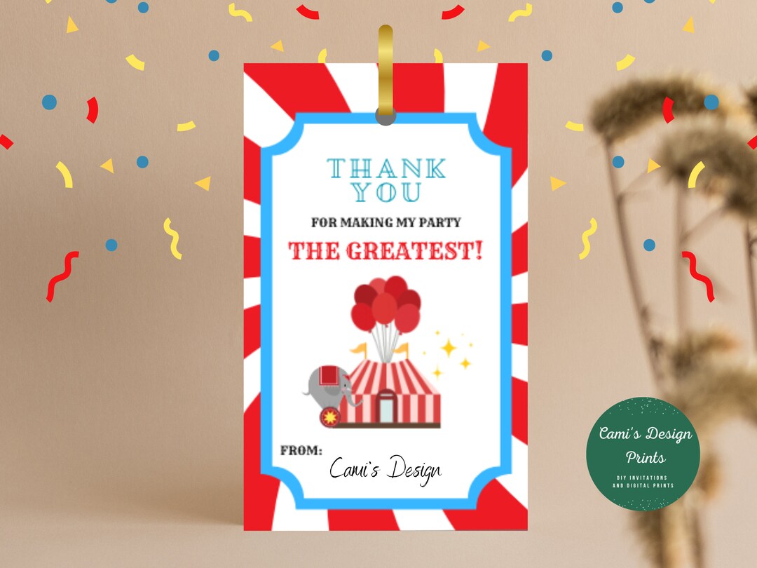 Carnival Birthday Gift Tag, Circus Party Favor Template, Fun Rides ...