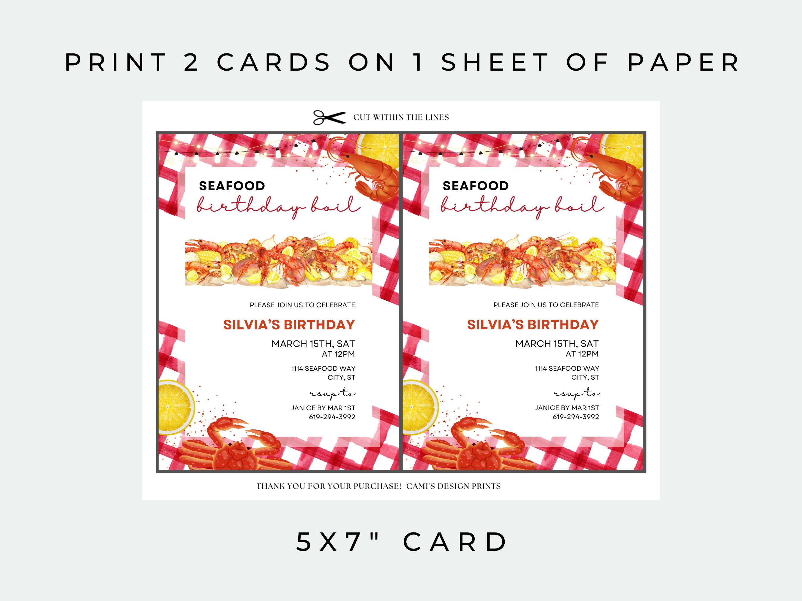Editable Seafood Boil Party Invitation: Red Plaid Design (digital ...
