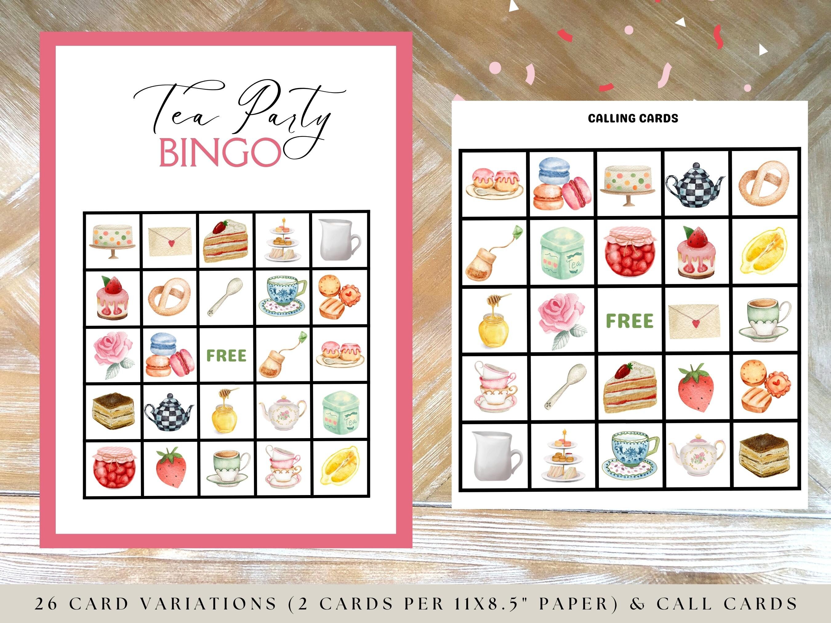 Tea Party Bingo Game, Tea Party Bingo Cards, Birthday Party Games, Tea ...