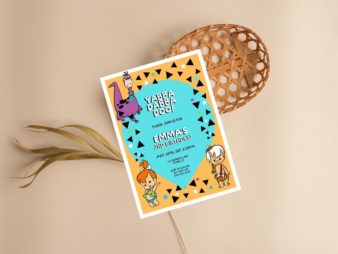 Pebbles Invitation, Kid's Birthday Invite, Yabba Dabba Two Birthday ...