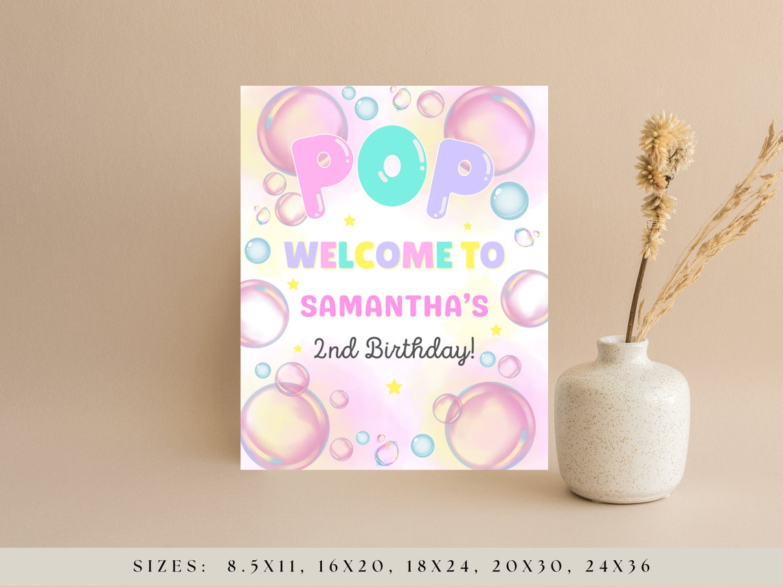 Bubbles Welcome Sign, Bubbles Party Sign, Instant Download, Editable ...