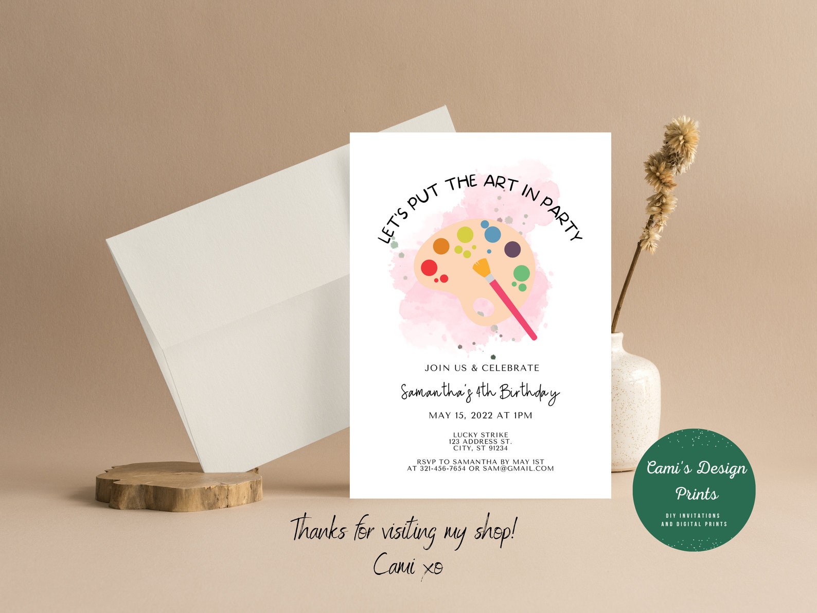 Paint and Party Invitation, Artsy Birthday Invitation, Painting ...