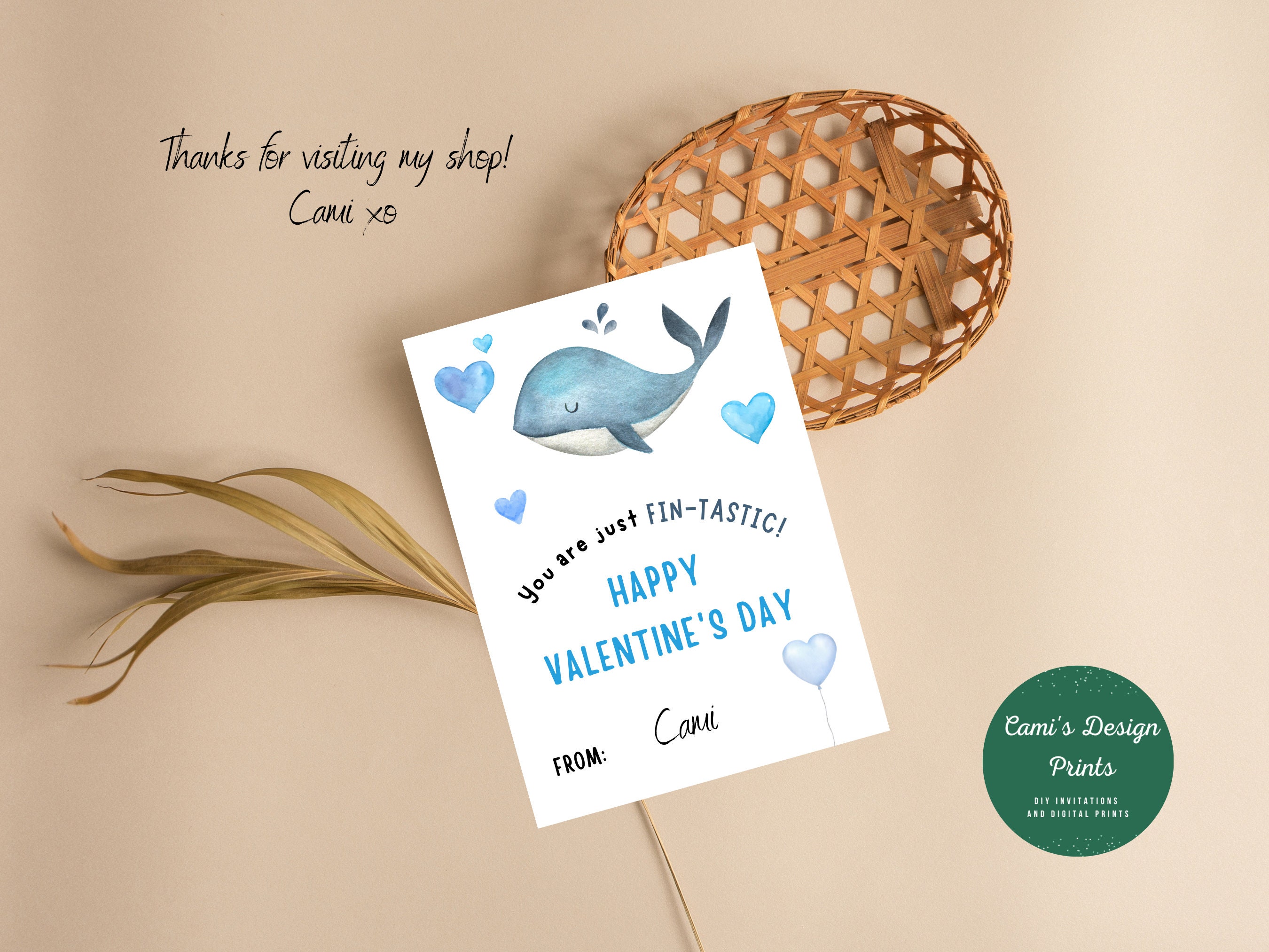 Whale Valentine, Printable Valentine's Day Kid's Cards, Fin-tastic ...