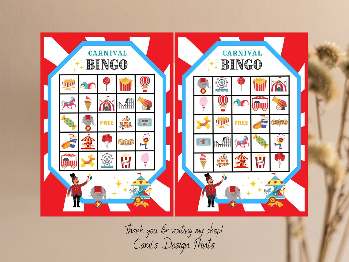 Carnival Bingo Game, Carnival Party Games, Circus Printable Bingo ...