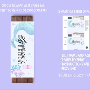 Mermaid Chocolate Bar Wrapper, Mermaid Party Favor, Mermaid Candy Wrap, Under the Sea Birthday ...