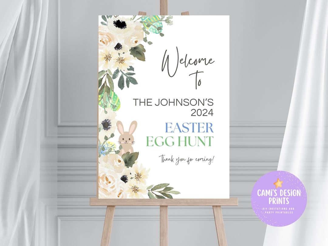 Easter Welcome Sign, Easter Egg Hunt Party Sign, Easter Party Sign ...