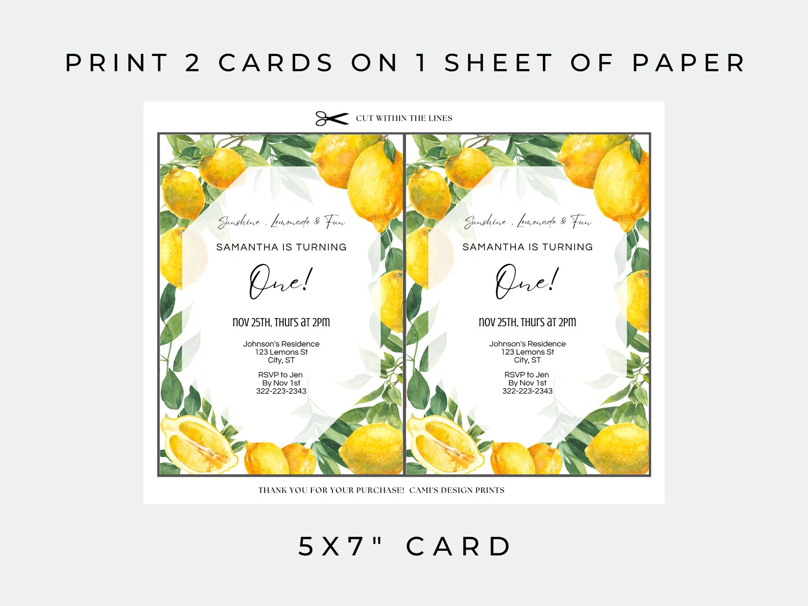 Editable Lemon Birthday Invitation, Sunshine Lemonade and Fun, Citrus ...