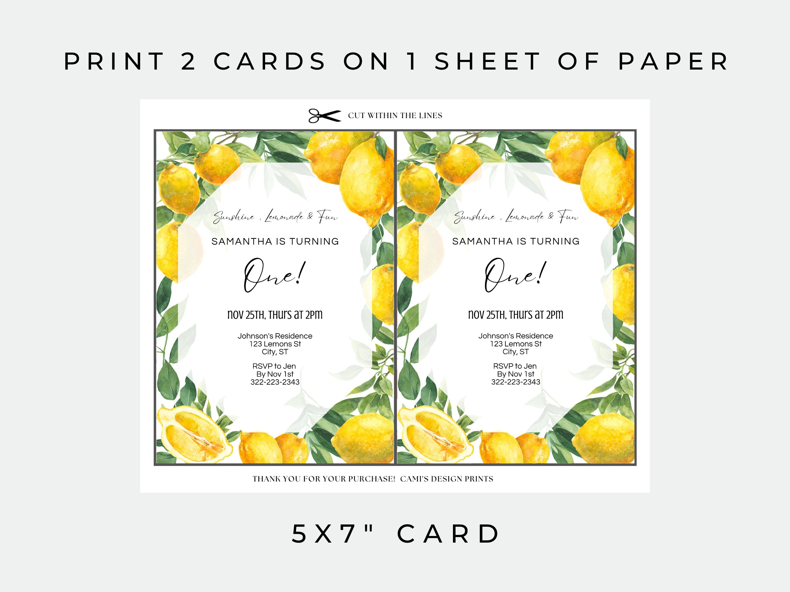 Editable Lemon Birthday Invitation, Sunshine Lemonade and Fun, Citrus ...