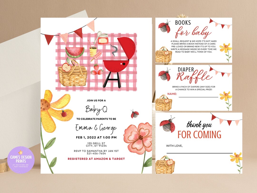 Editable Baby-q Baby Shower Invitation Set: Picnic BBQ Theme (digital ...