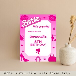 Doll Party Sign, Doll Birthday Party, Hot Pink Birthday Party Sign ...
