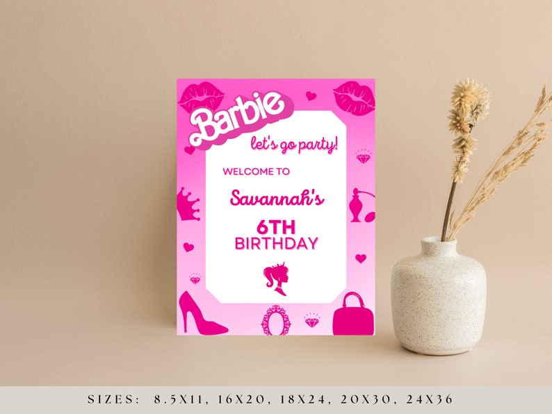 Doll Party Sign, Doll Birthday Party, Hot Pink Birthday Party Sign ...