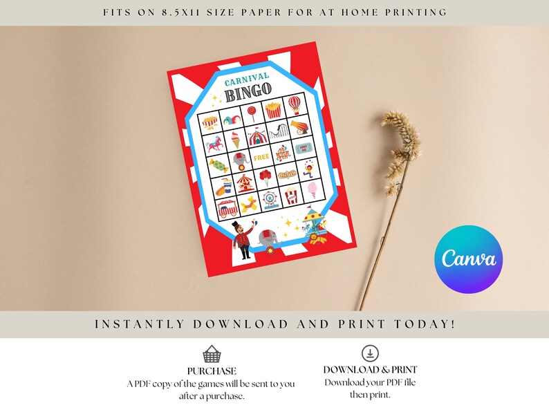 Carnival Bingo Game, Carnival Party Games, Circus Printable Bingo ...