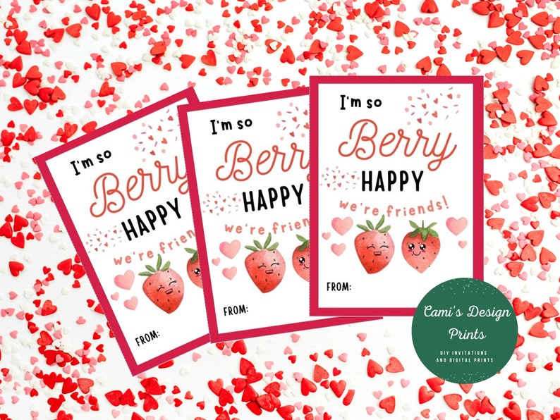 Printable Valentine's Day Kid's Cards, Berry Happy We're Friends Fruit ...