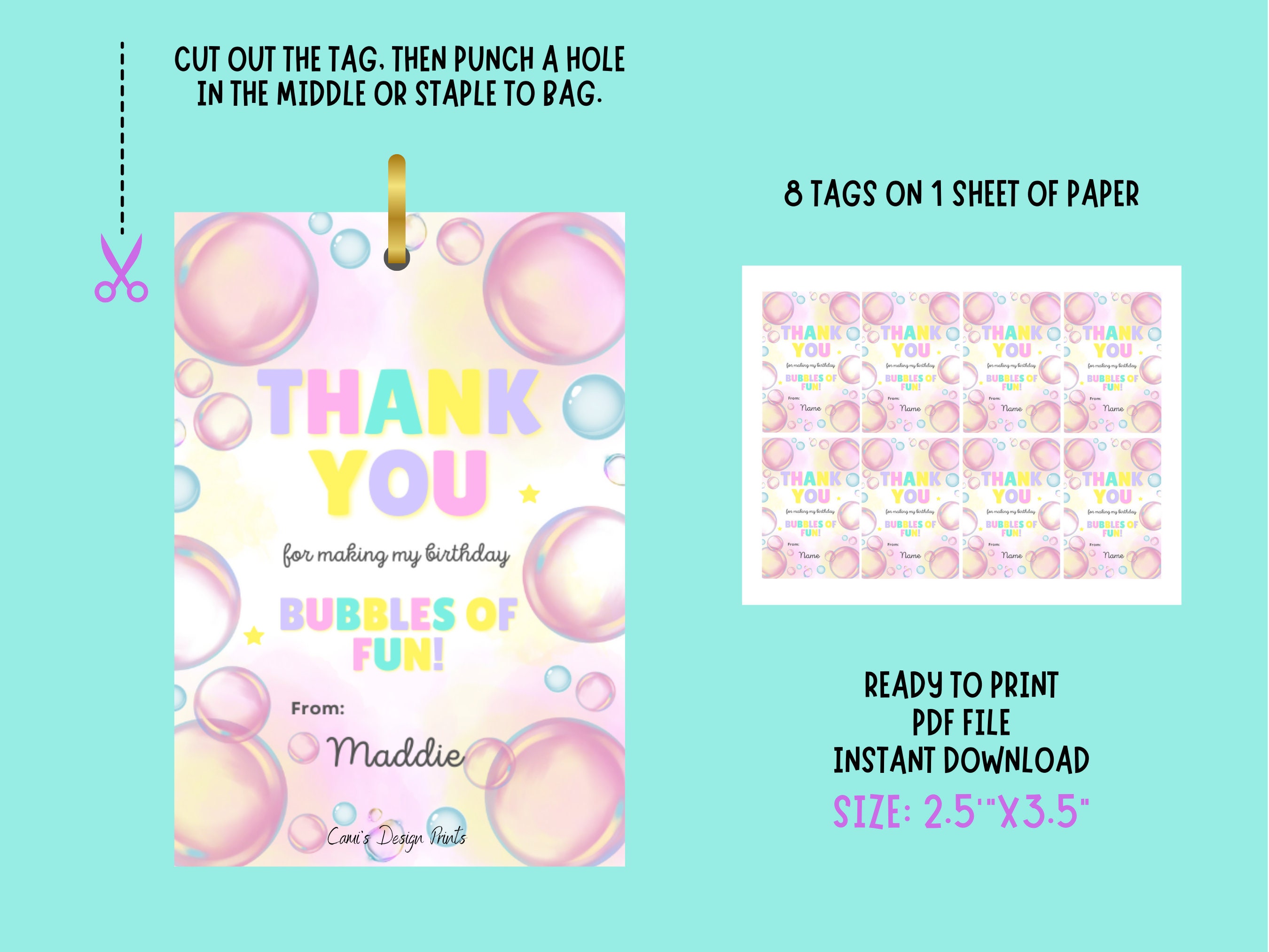 Bubble Birthday Party Favor Tag for Kids, Bubble Tags, Printable Bubble ...
