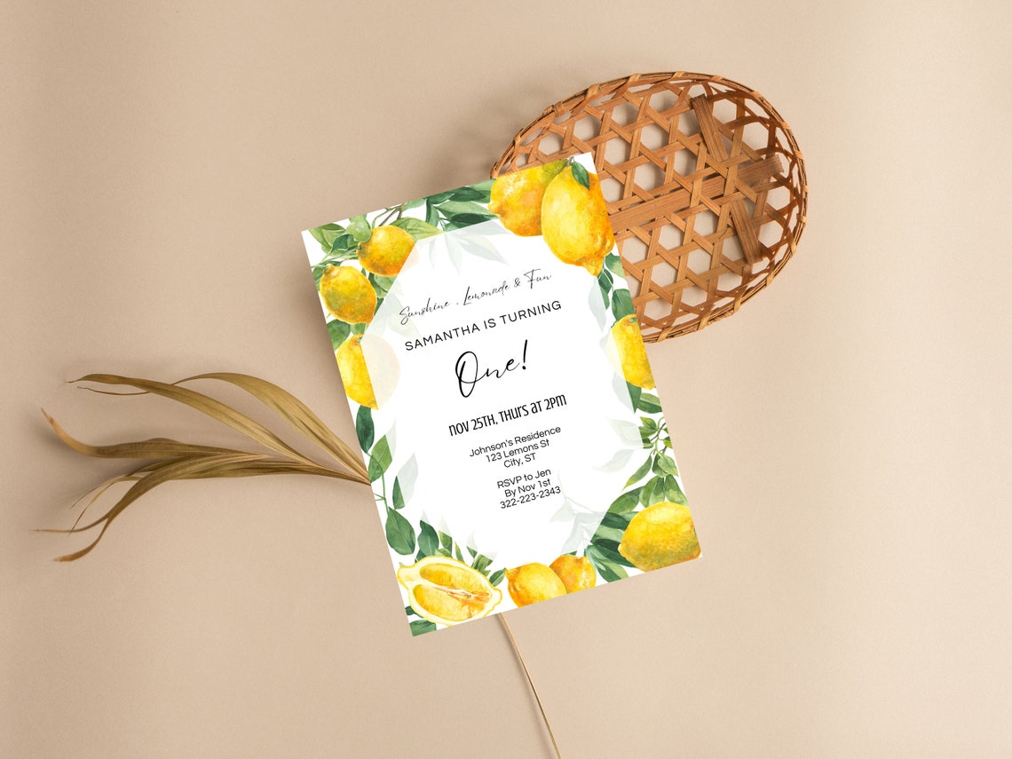 Editable Lemon Birthday Invitation, Sunshine Lemonade and Fun, Citrus ...