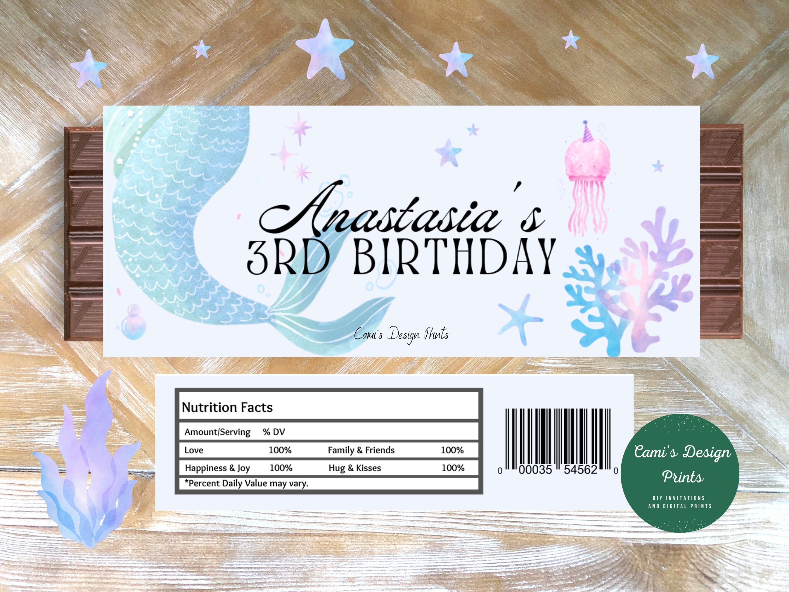 Mermaid Chocolate Bar Wrapper, Mermaid Party Favor, Mermaid Candy Wrap ...