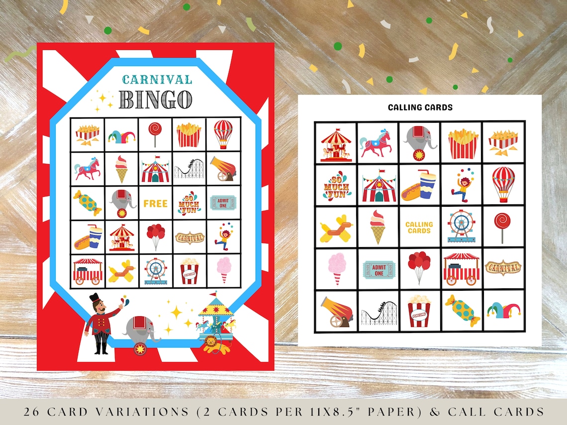 Carnival Bingo Game, Carnival Party Games, Circus Printable Bingo ...