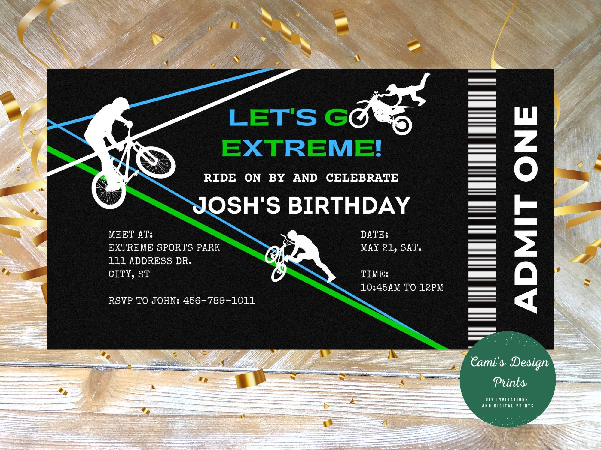 BMX Birthday Invitation: Extreme Bike Party, Dirtbike Design (digital ...