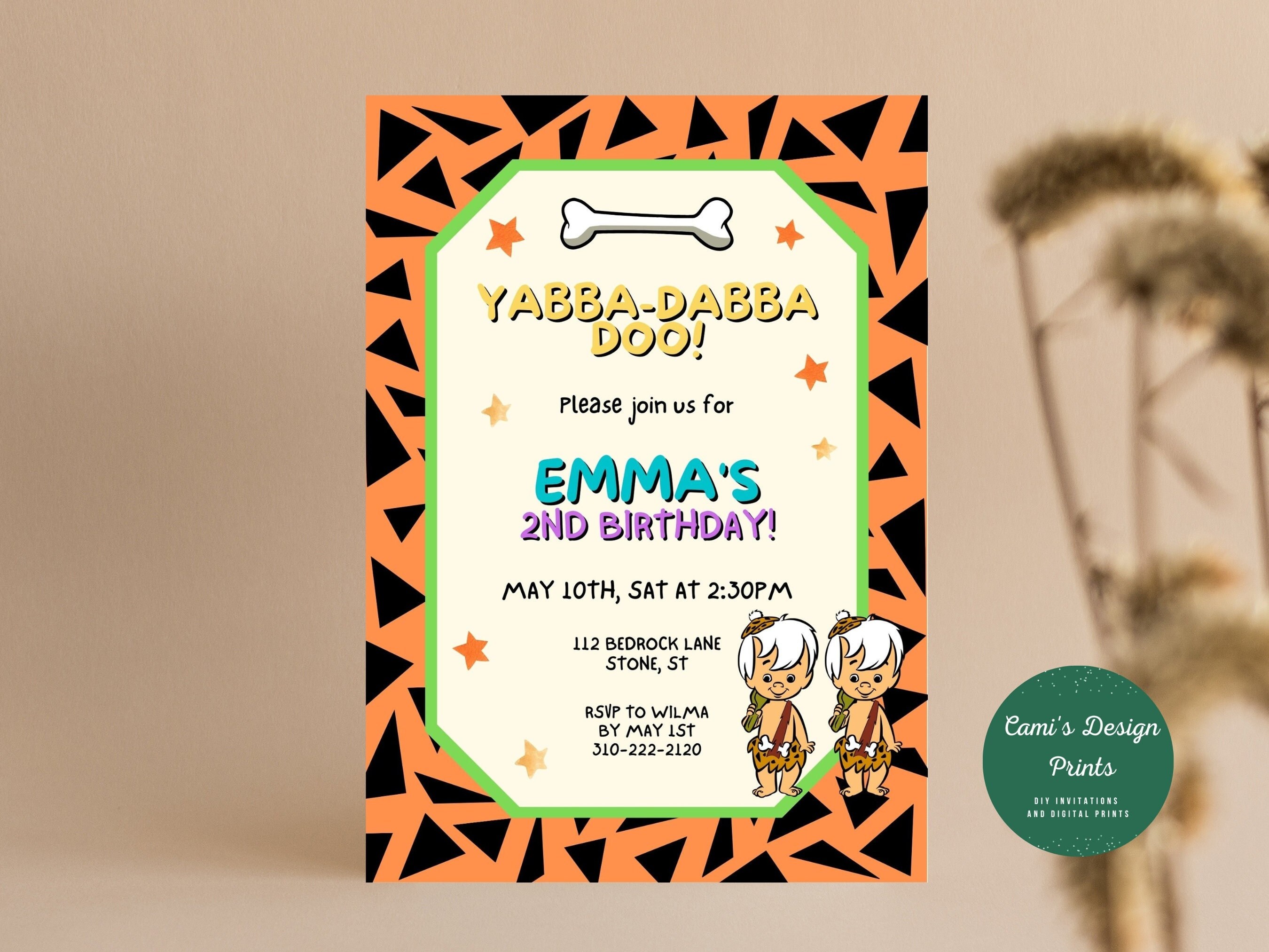 Bam Birthday Invitation, Yabba Dabba Two Birthday Invitation, Bedrock ...