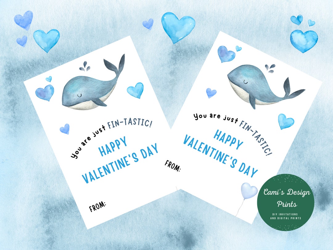 Whale Valentine, Printable Valentine's Day Kid's Cards, Fin-tastic ...
