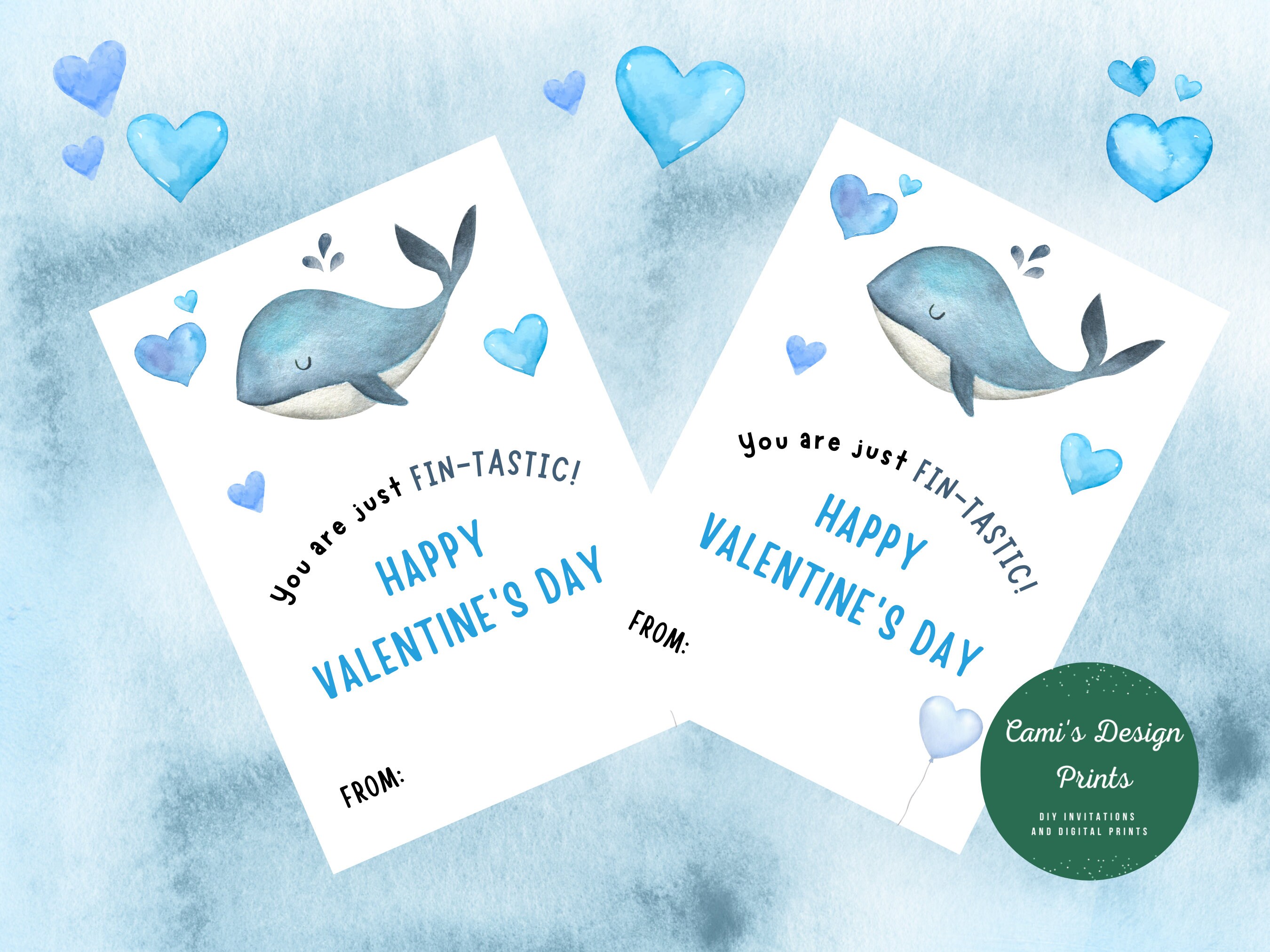 Whale Valentine, Printable Valentine's Day Kid's Cards, Fin-tastic ...