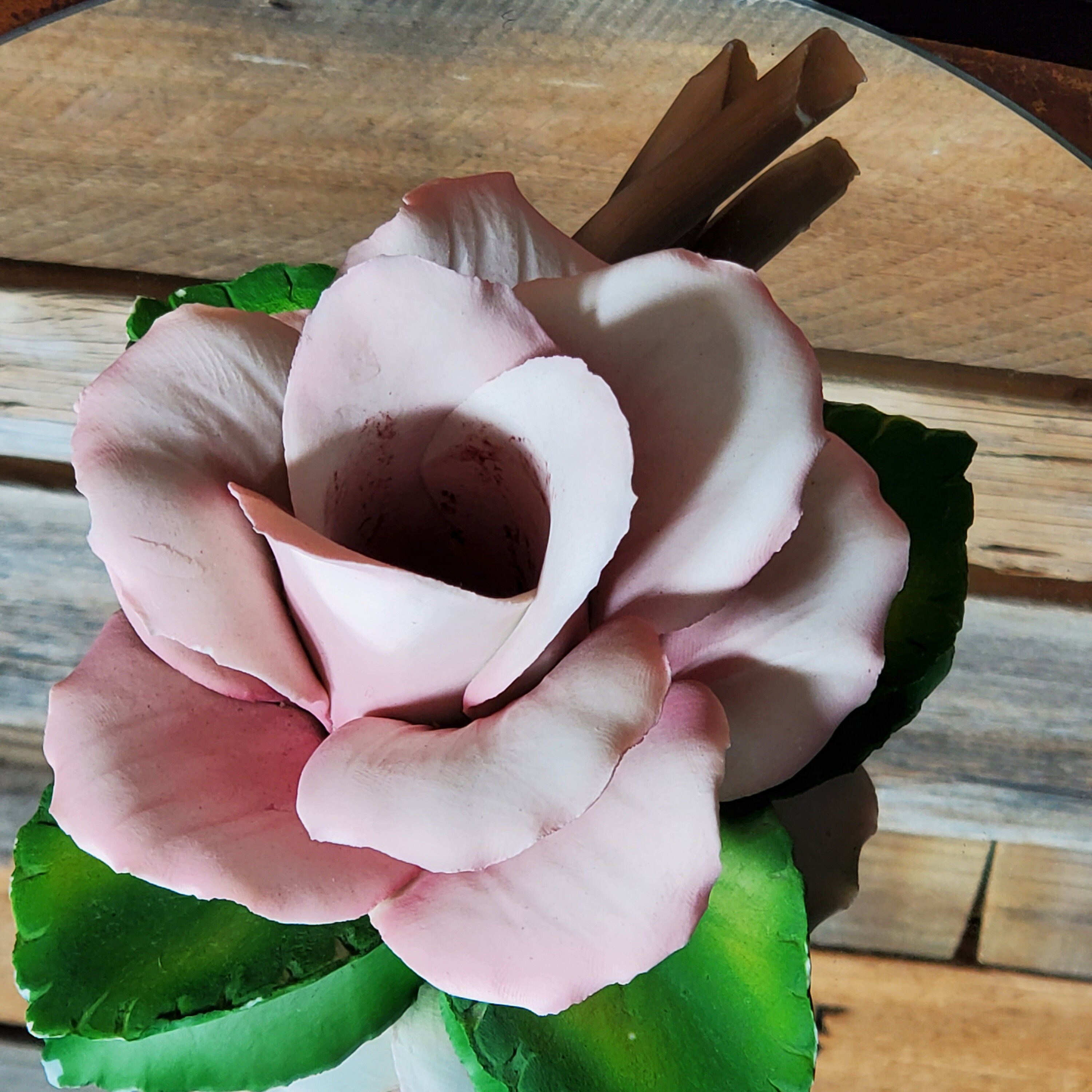 Capodimonte Porcelain Pink Rose on Leaf and Stem - Etsy