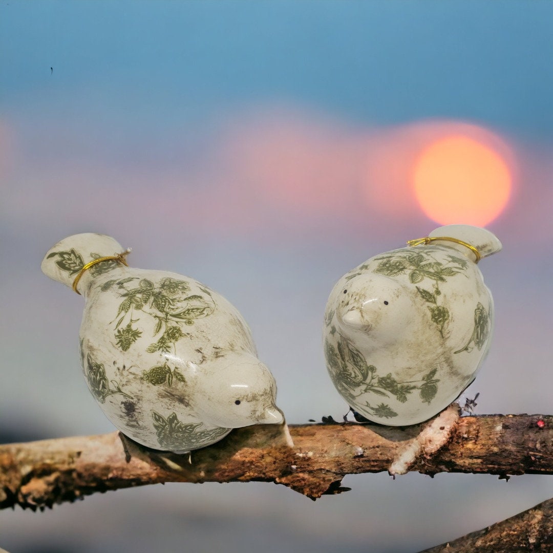 Ceramic Toile Bird Figurine by Transpac - Cream & Green Floral - Choice ...