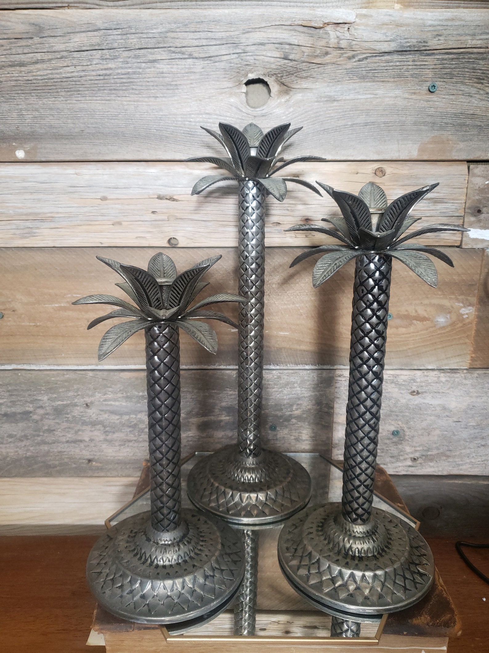 Vintage Bronzed Brass Pineapple Palm Tree Candlestick Set of - Etsy