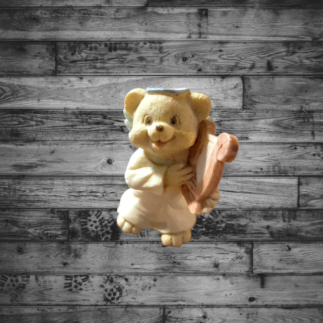 1995 Angel Teddy Babies Angel Bear Playing A Harp Figurine 2 1/4 Tall ...