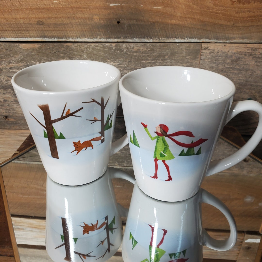 Set of Two Designpac Coffee Mugs Girl and Fox Winter Scene Hot Cocoa - Etsy