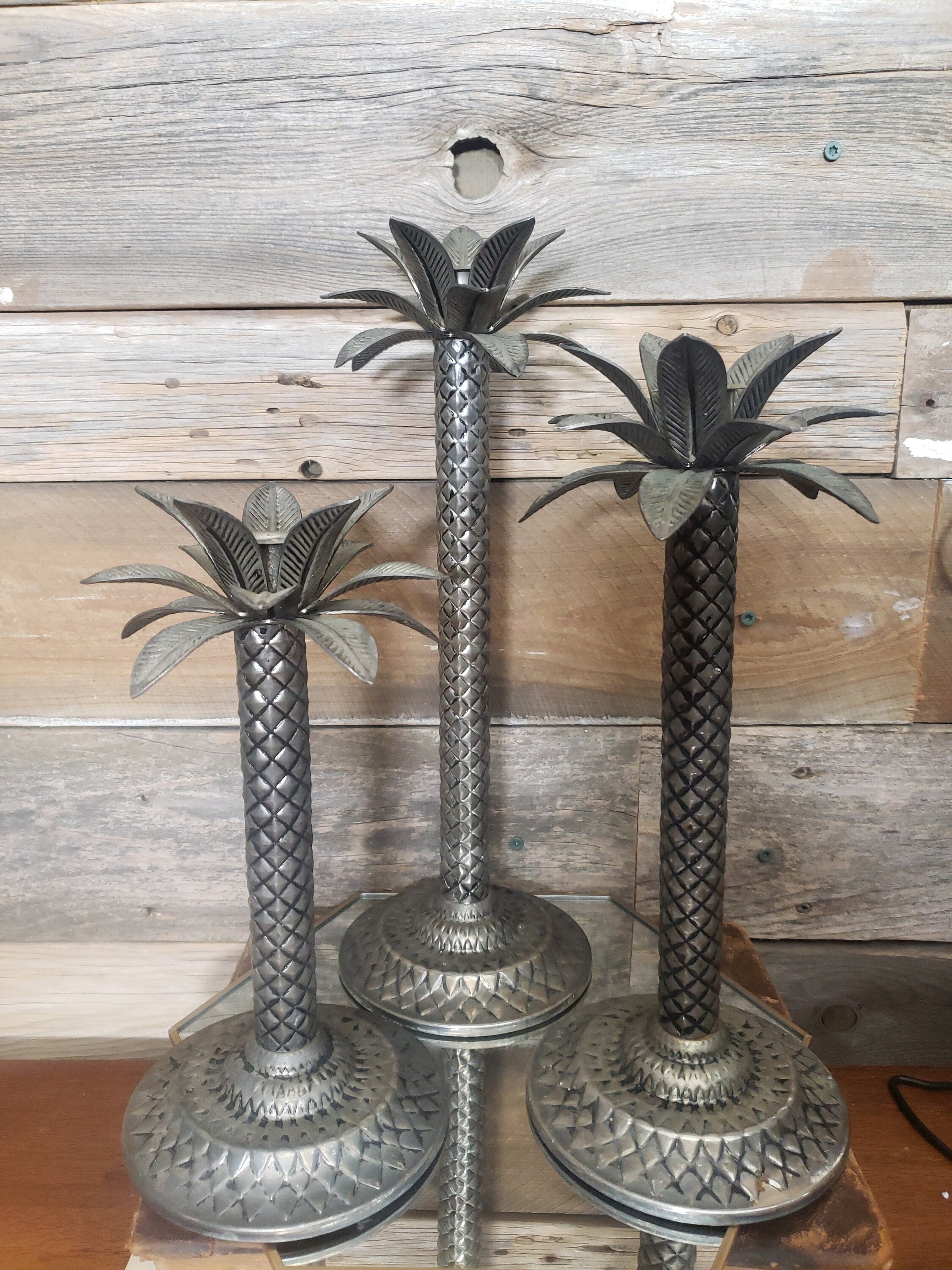 Vintage Bronzed Brass Pineapple Palm Tree Candlestick Set of - Etsy
