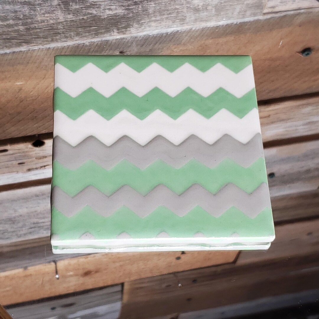 Chevron Kitchen Tile - 4x4 - Mint Green Gray, White. - Etsy