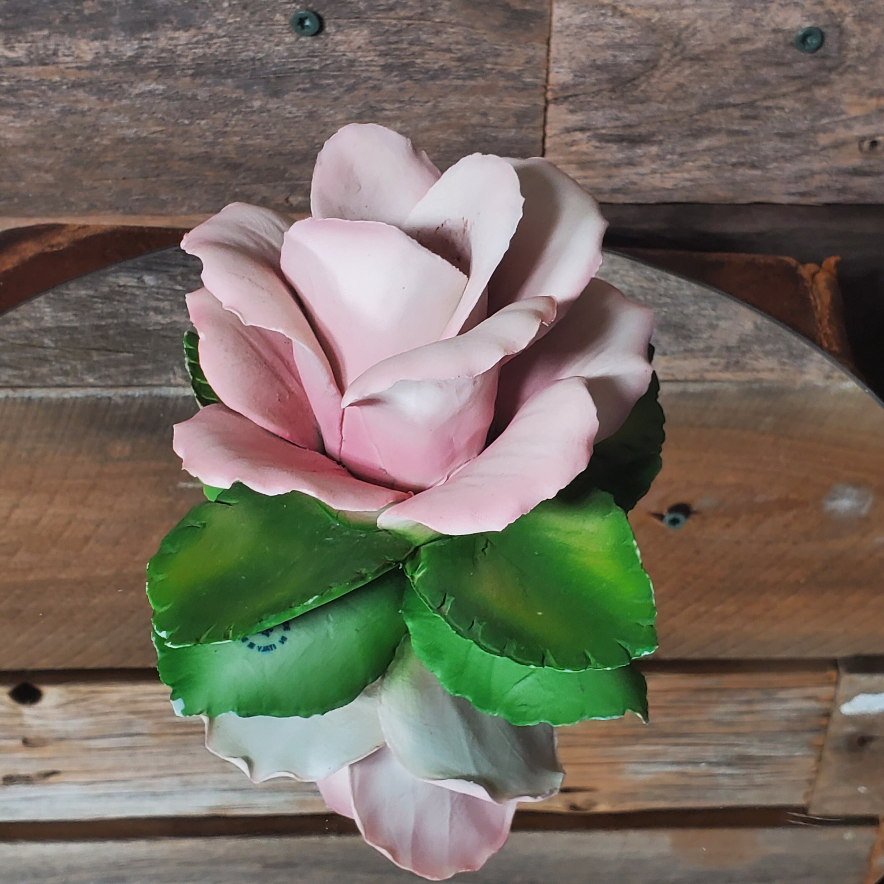 Capodimonte Porcelain Pink Rose on Leaf and Stem - Etsy