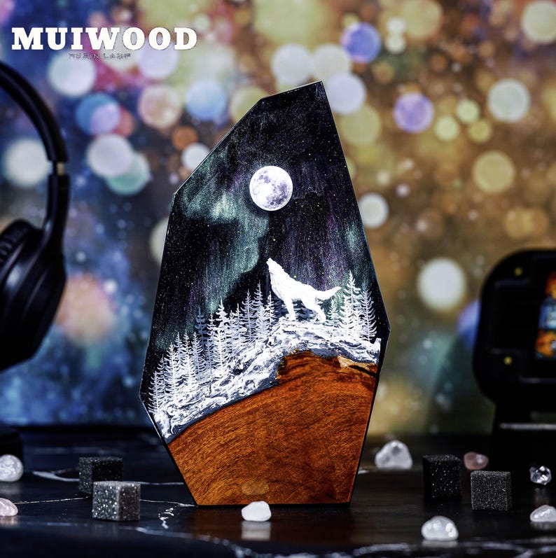 Aurora Borealis Lamp Howling Wolf Northern Lights Lamp Alaska Decor ...