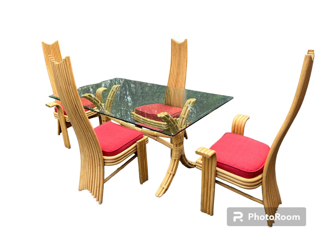 Vintage Set of 4 High Back Bamboo Chairs and Table - Etsy