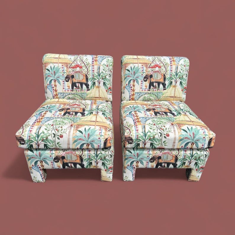 Vintage Century Slipper Chairs: Chinoiserie Elephant Upholstery (pair ...