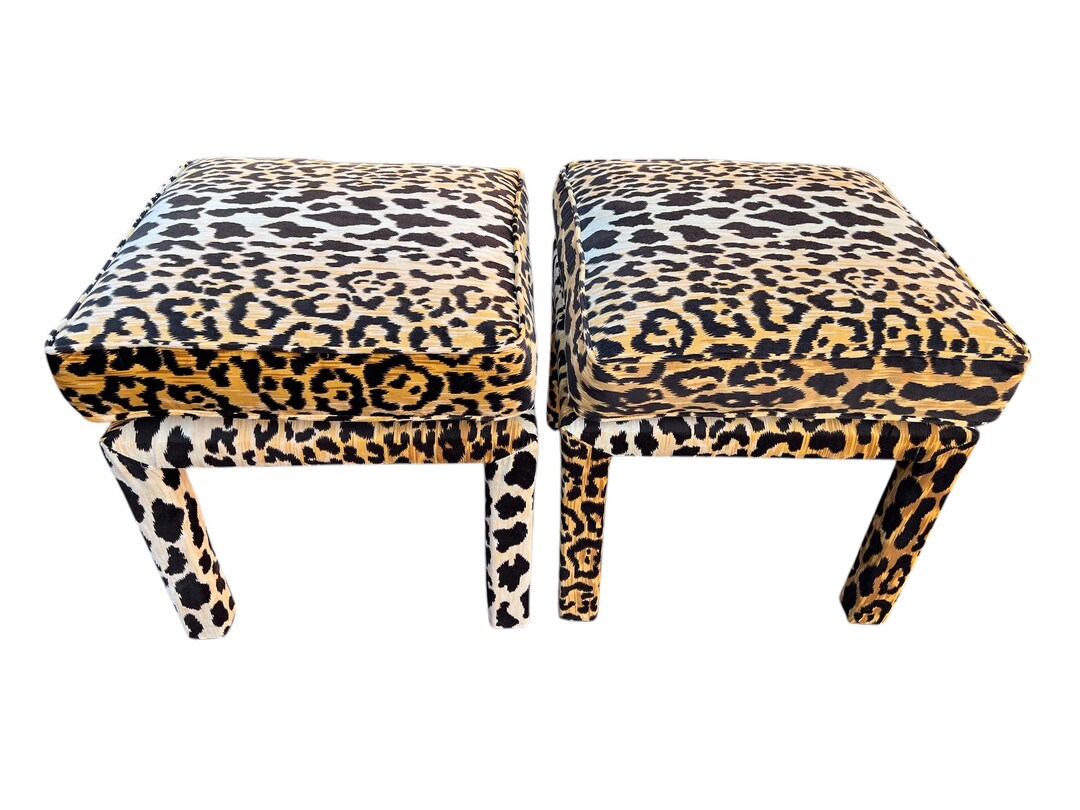 Beautiful Pair of Leopard Velvet Stools Ottomans All New Fabric - Etsy
