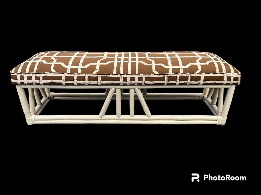 Long Vintage Bamboo Bench With All New Upholstery - Etsy