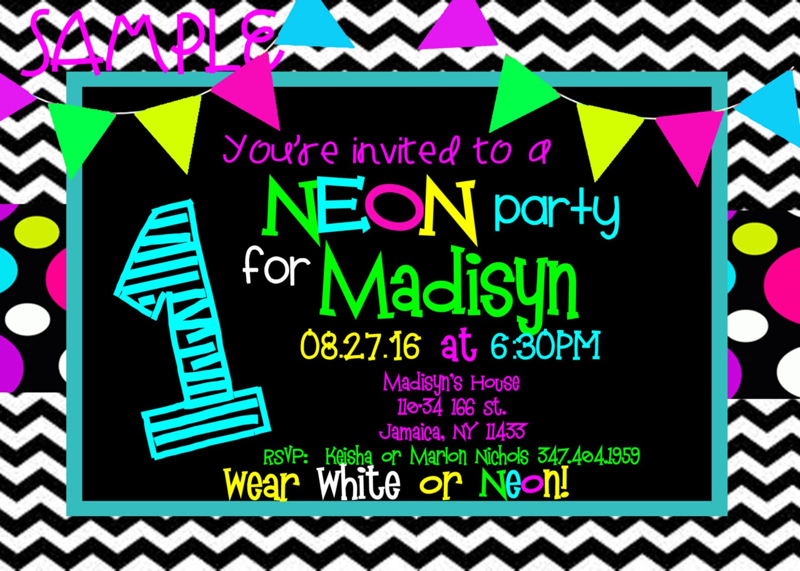 Custom Neon Birthday Party Invitation - Etsy