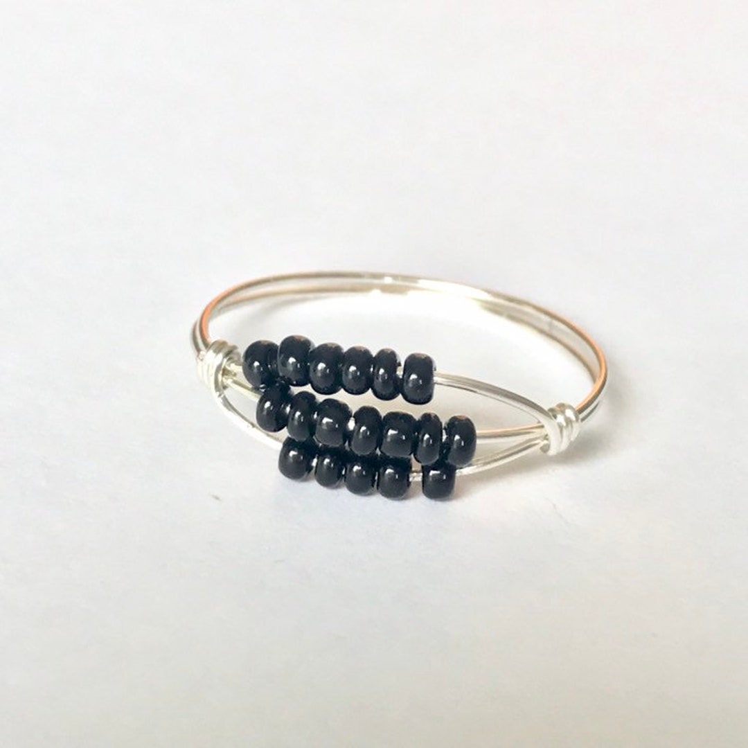 Fidget Ring Black Beads / Spinner Ring / Worry Ring - Etsy