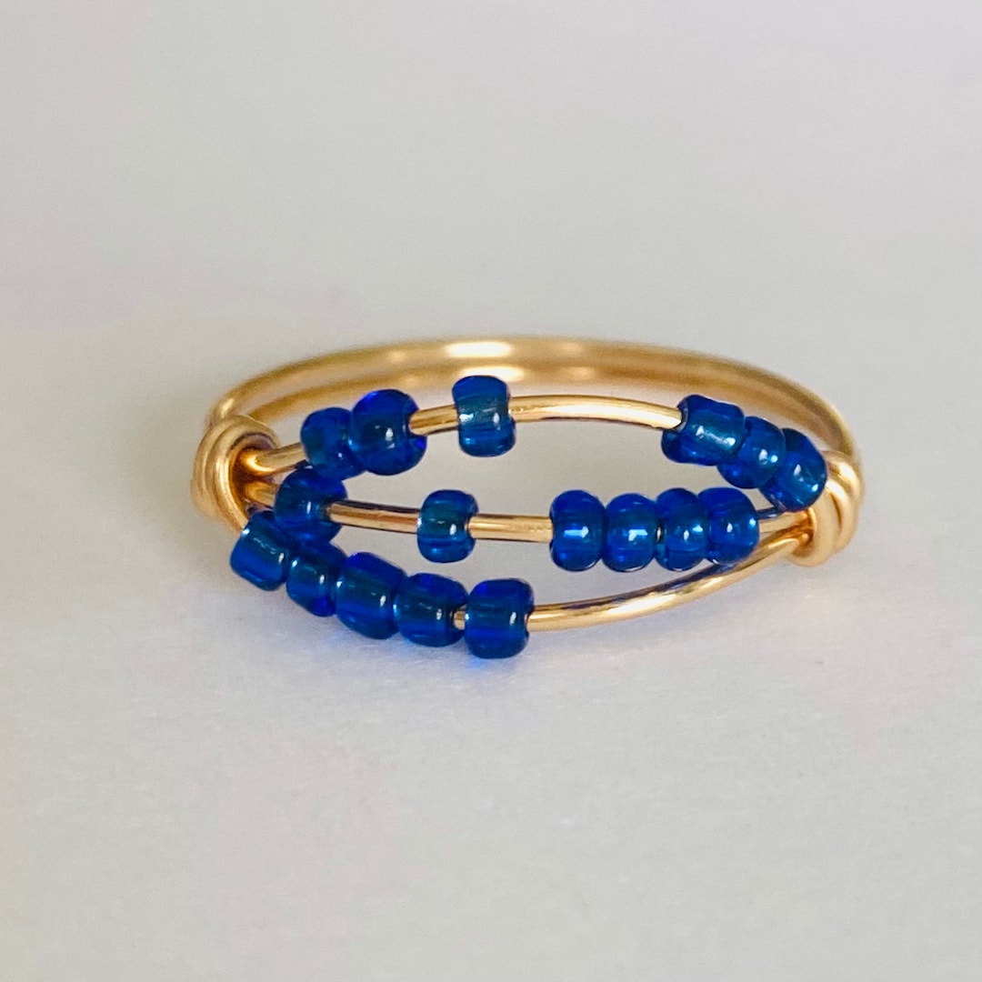 Royal Blue Fidget Ring / Worry Ring / Spinner Ring With a Gold Band ...