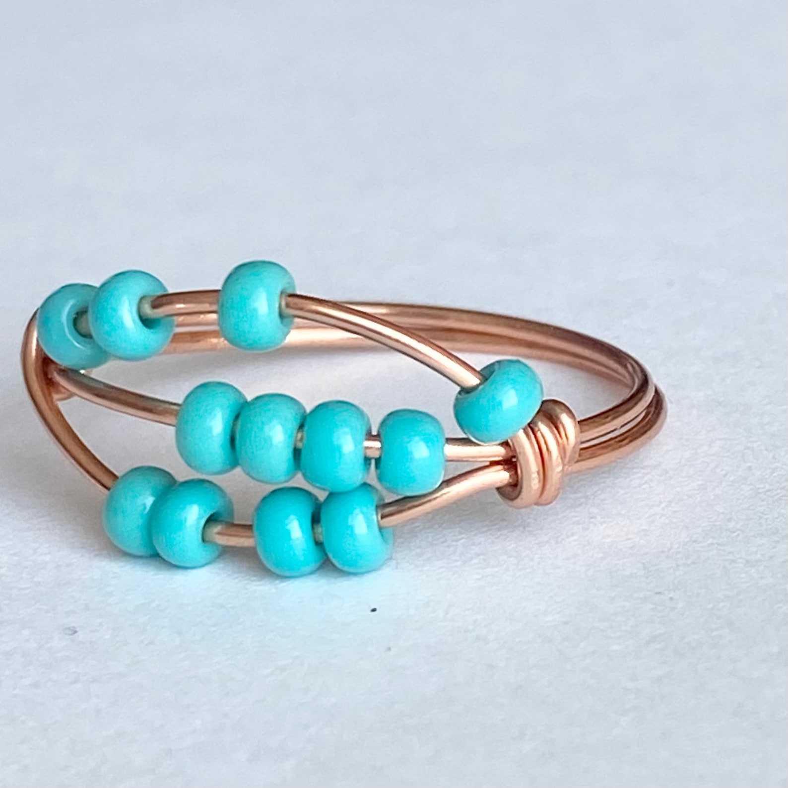 Fidget Spinner Ring Turquoise Blue Beads | Worry Ring | Spinner Ring ...