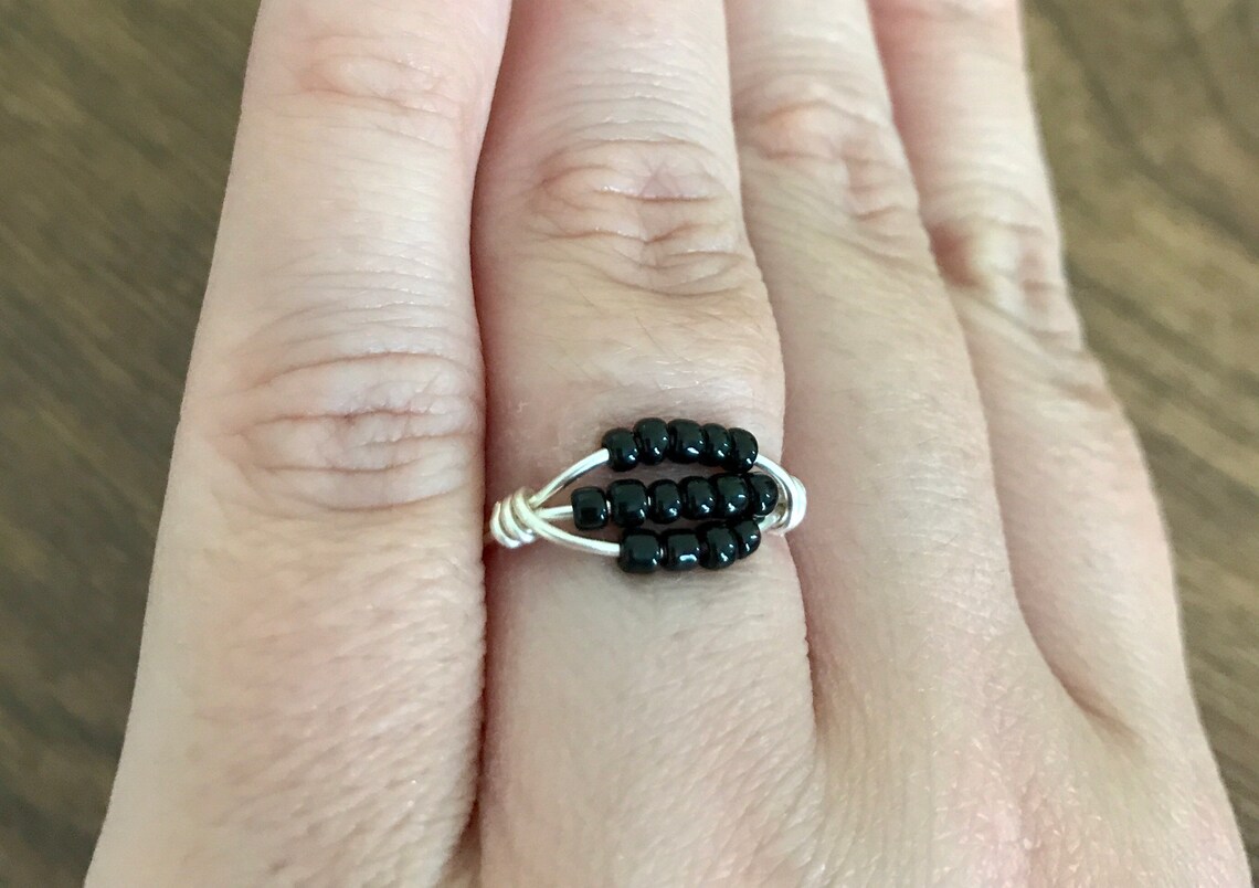 Fidget Ring Black Beads / Spinner Ring / Worry Ring - Etsy
